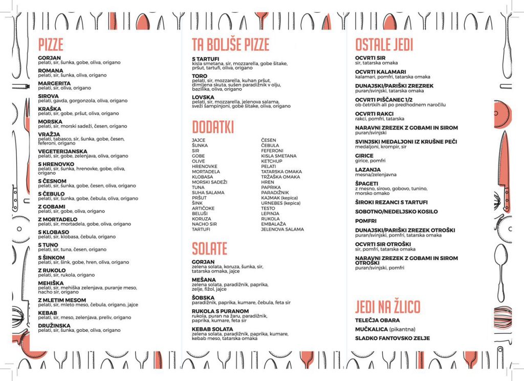 Jedilni list - Pizzeria Hram Gorjan